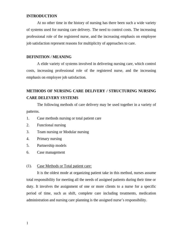 Nursing Care Delivery Systems Explained | PDF | Nursing | Social Programs
