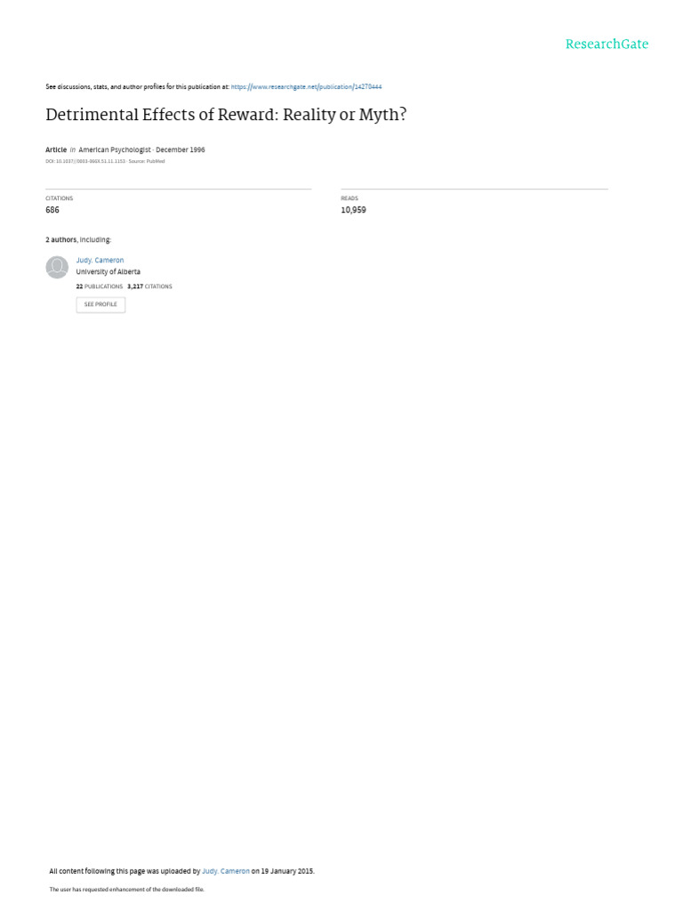 Detrimental Effects of Reward Reality or Myth | PDF | Motivation ...