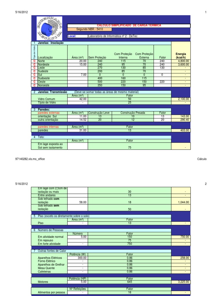 Carga Termica Calculo Simplificado | PDF | Física | Termodinâmica