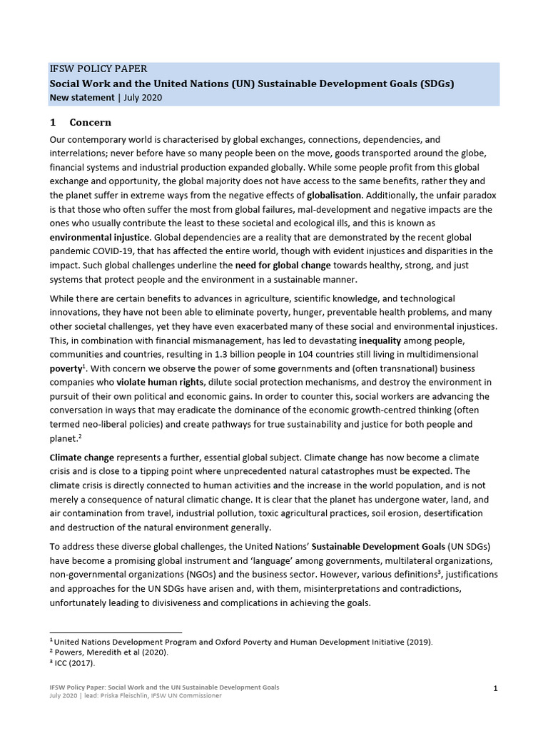 Social Work's Role in UN SDGs | PDF | Sustainability | Sustainable ...