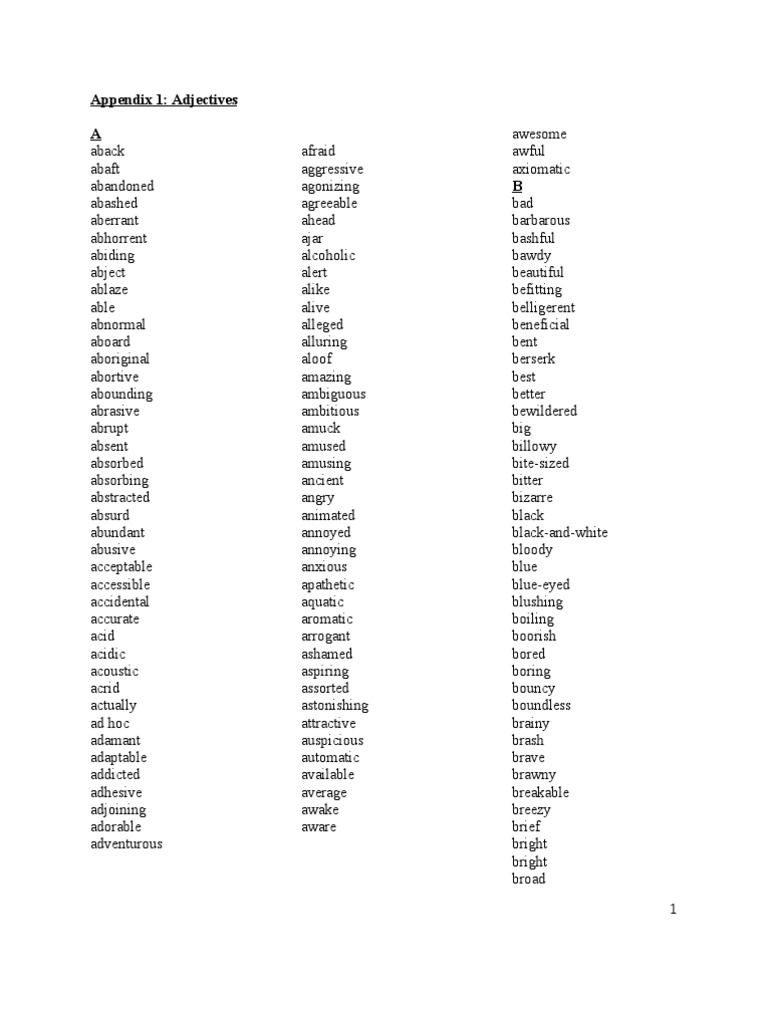 Appendix 1: Adjectives A | PDF