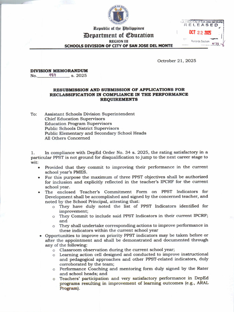 DM No. 487 s.2025 Resubmission and Submission of Application For ...