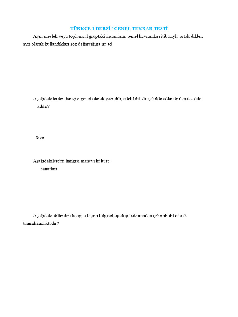 Turkish-I Questions | PDF