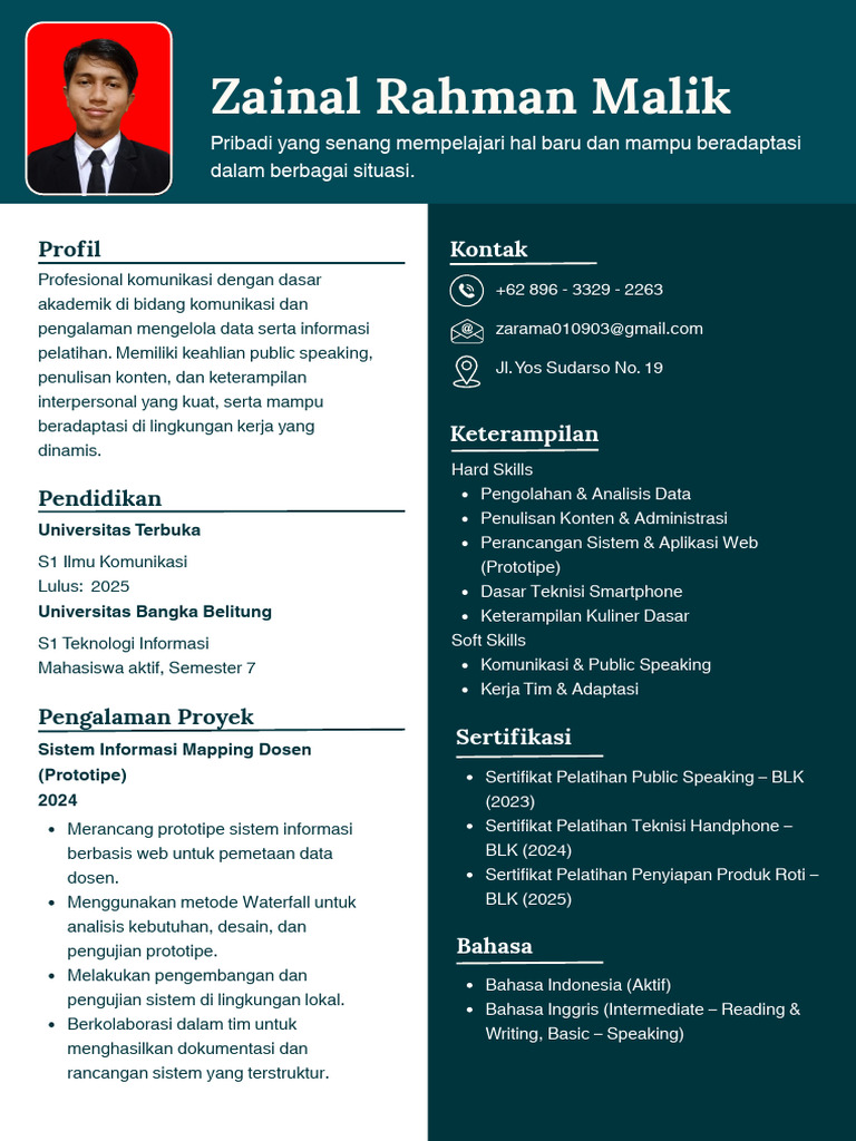 CV Zainal Rahman Malik (1.0) | PDF