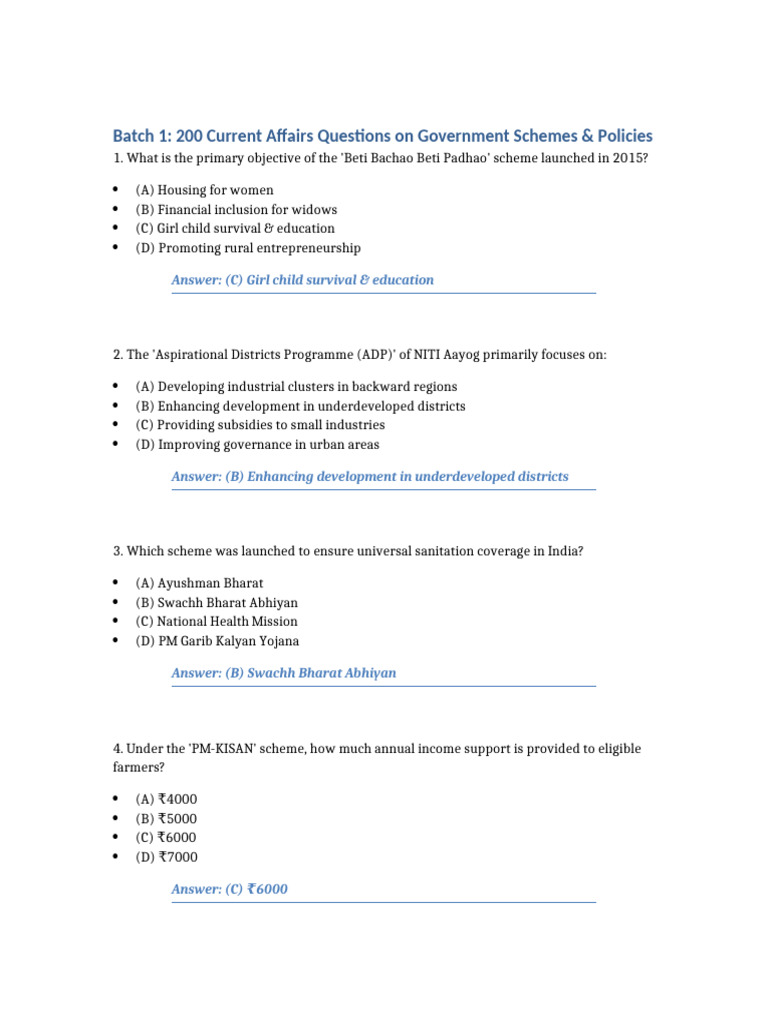 Batch1 Current Affairs Schemes | PDF
