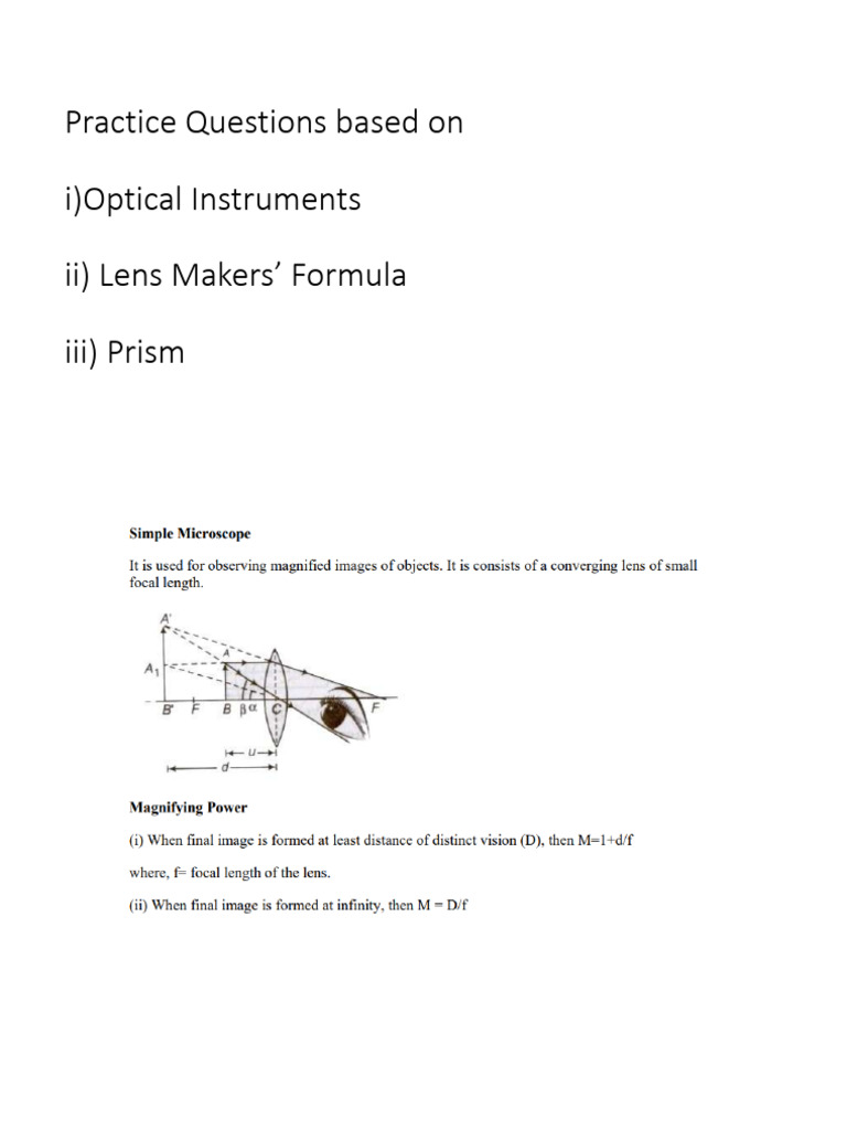 Practice Questions on Optical Instruments | PDF | Optics | Light