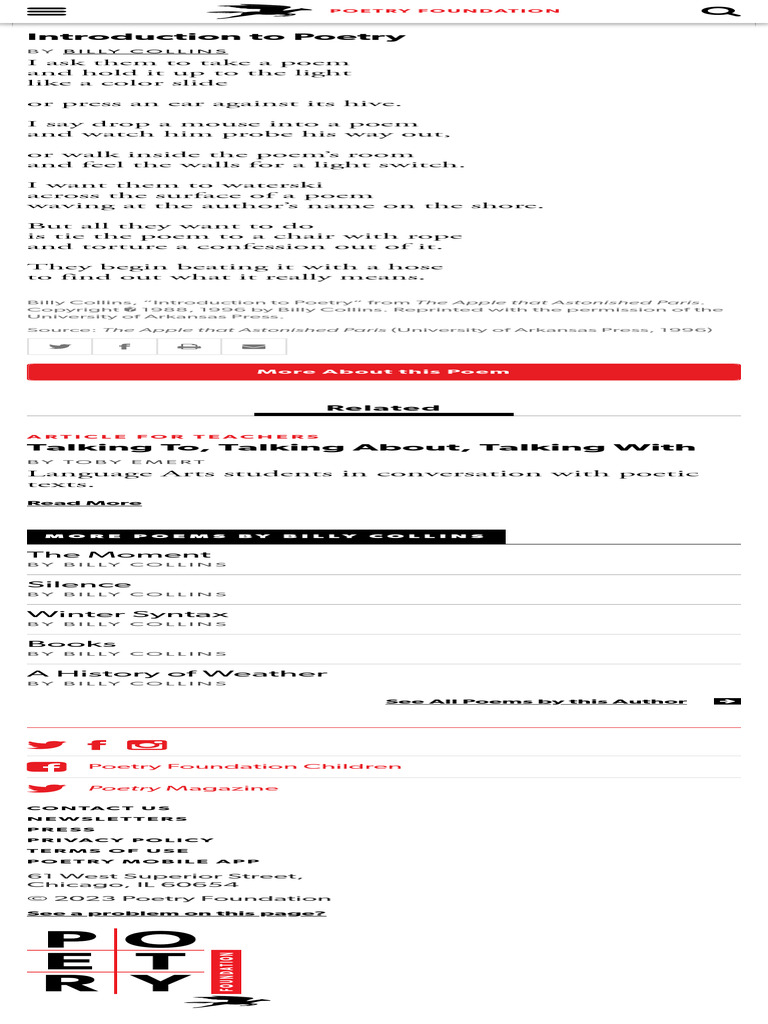 Introduction To Poetry by Billy Collins Poetry Foundation | PDF