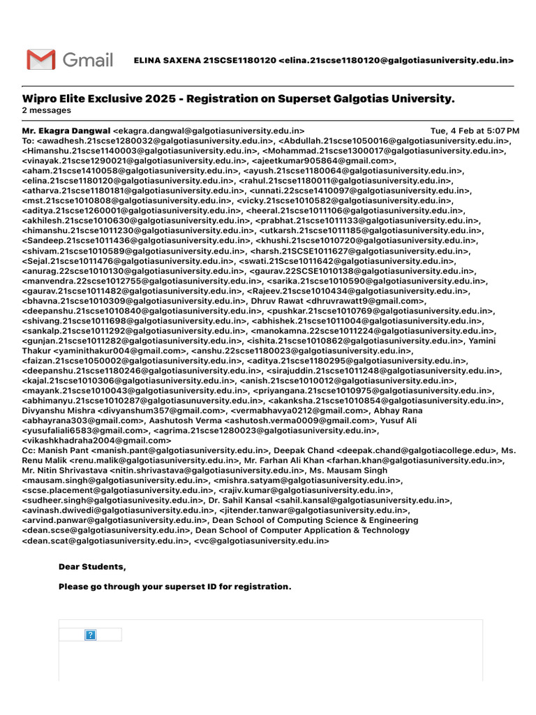 Wipro Elite Exclusive 2025 - Registration On Superset Galgotias University. | PDF