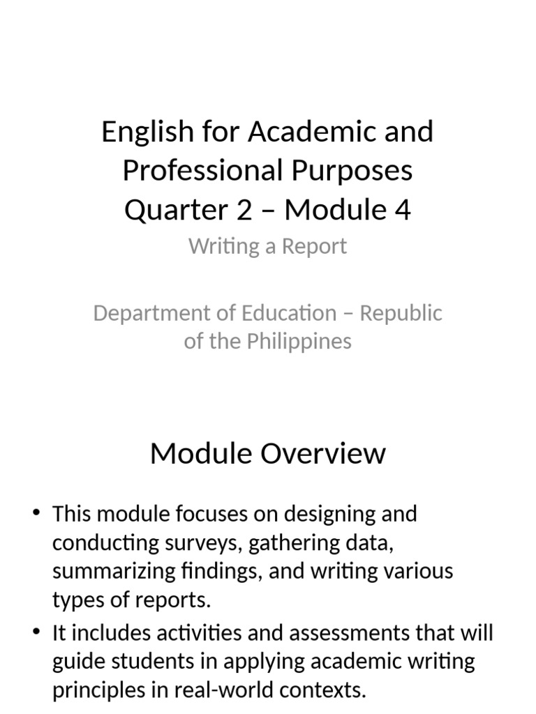 EAPP Module4 Writing A Report | PDF | Survey Methodology | Evaluation Methods