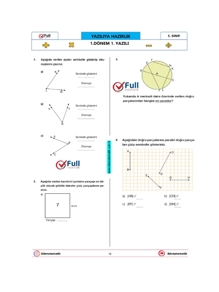 5.sinif Matematik 1.donem 1.yazili Sorulari | PDF