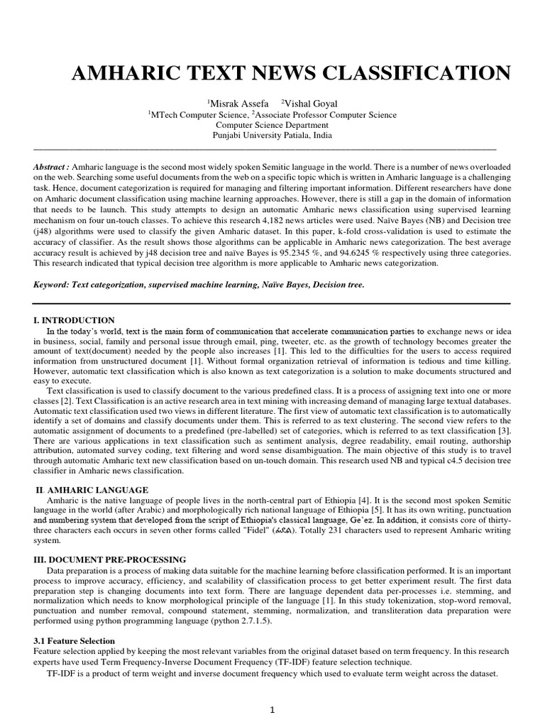 Amharic Text News Classification | PDF | Machine Learning | Learning