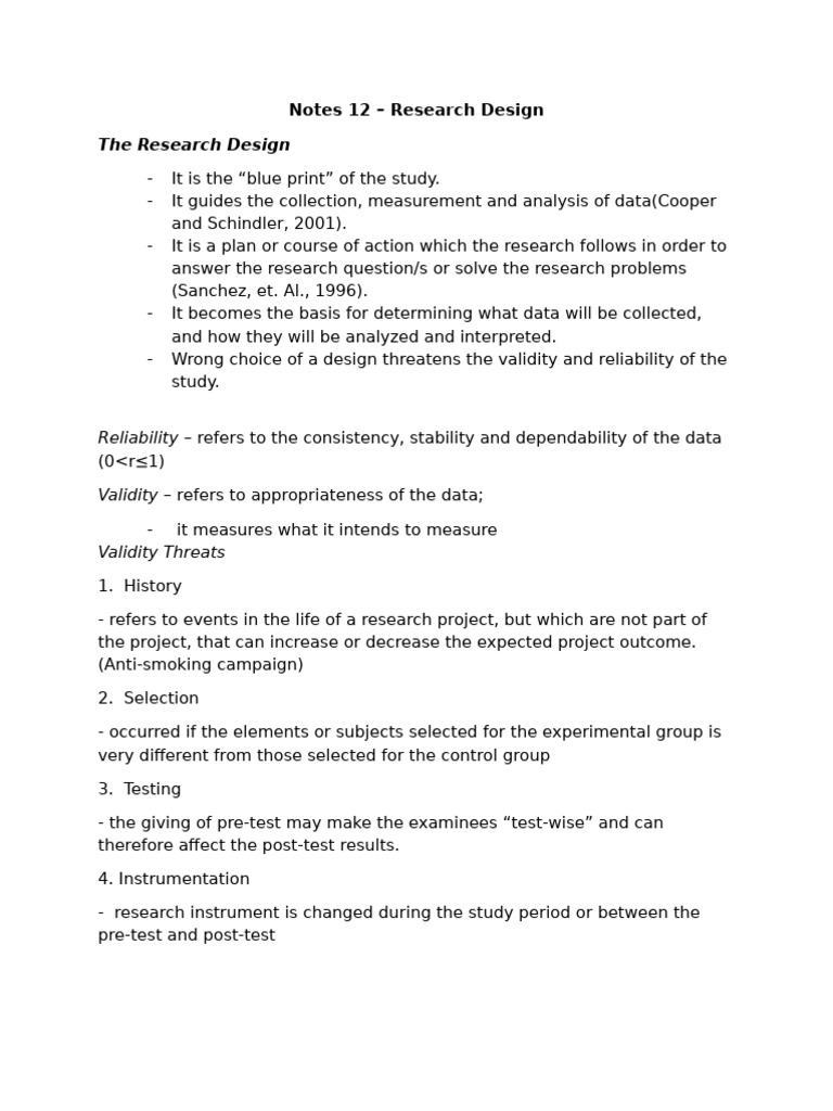 Notes 12 Research Design | PDF | Methodology | Scientific Method