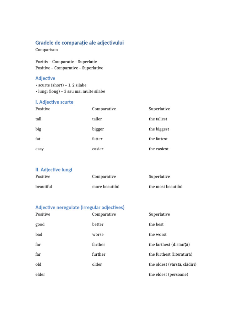 Gradele de Comparatie Ale Adjectivului | PDF