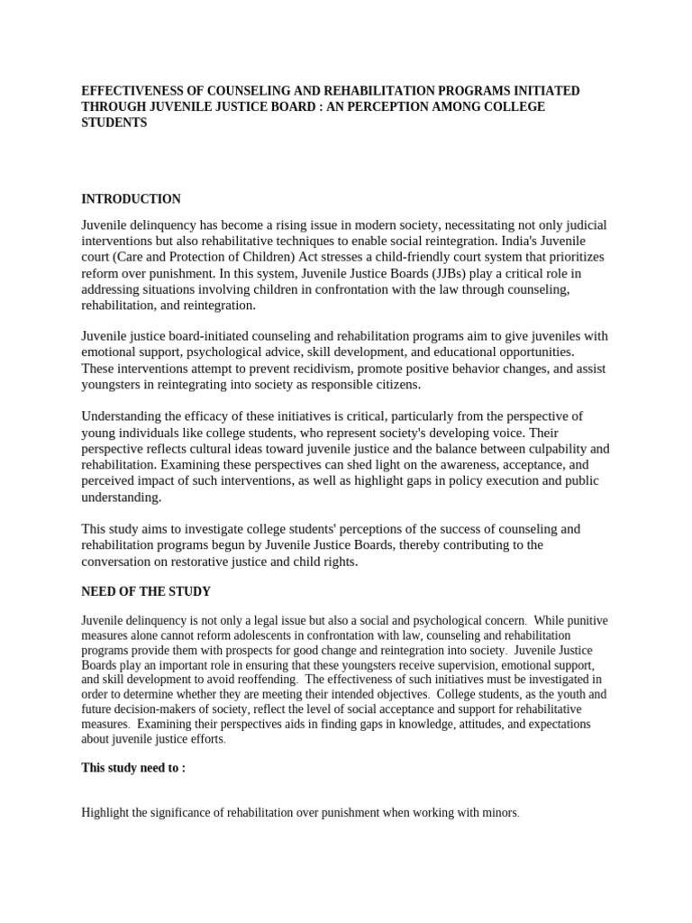 College Views on Juvenile Rehabilitation Programs | PDF | Juvenile ...