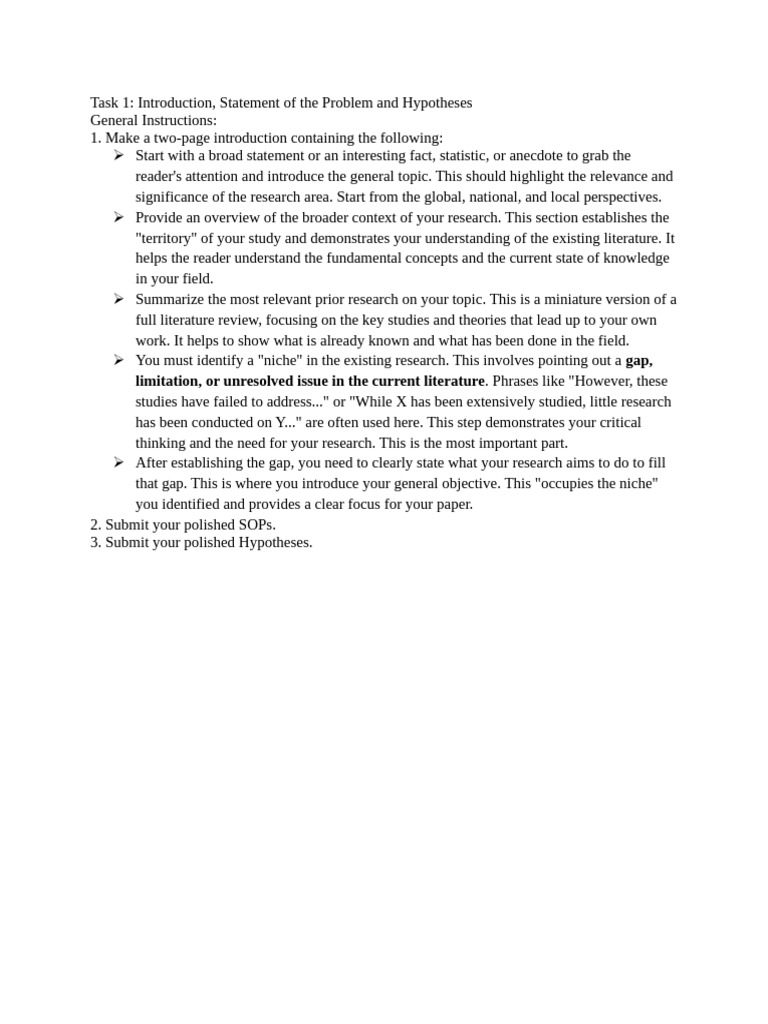 Tasks 1 Introduction SOP and Hypotheses | PDF