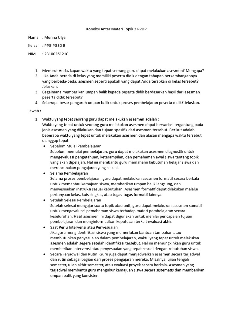 Koneksi Antar Materi Topik 3 PPDP_Munna Ulya | PDF