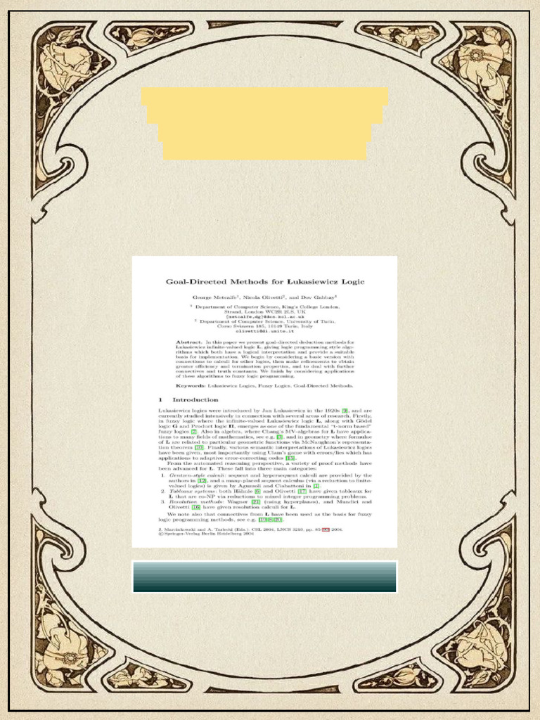 Goal Directed Methods for Lukasiewicz Logic 1st Edition by George Metcalfe, Nicola Olivetti, Dov ...