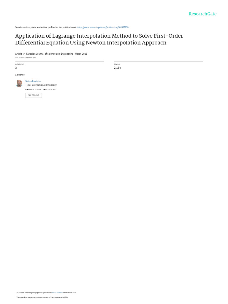 Application of Lagrange Interpolation Method To Solve First Order Differential Equation Using ...
