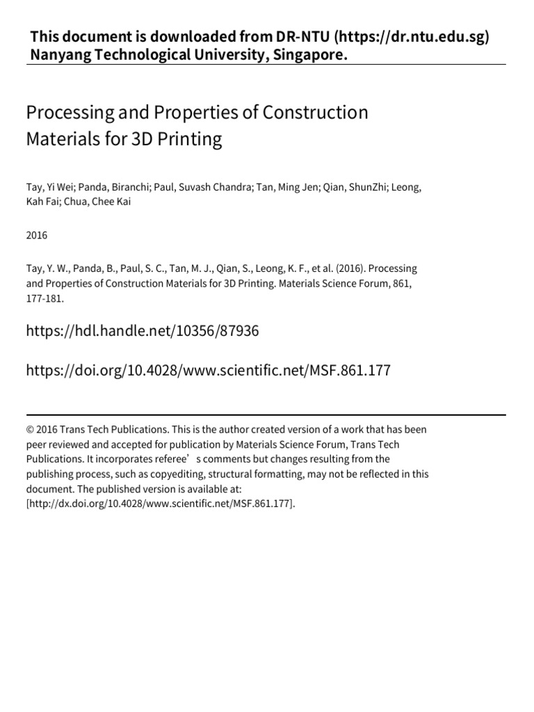 3D Printing Materials in Construction | PDF | Concrete | 3 D Printing