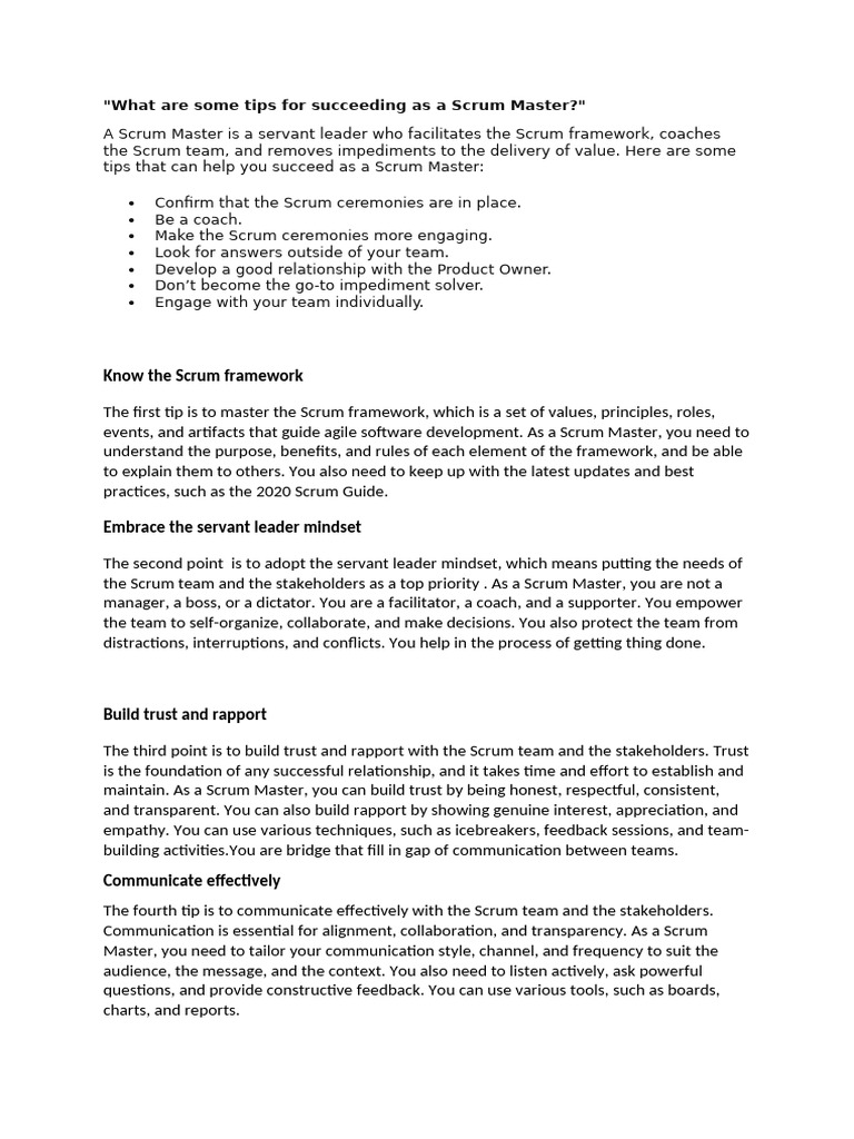 How Can You Succeed As A Scrum Master | PDF | Scrum (Software ...