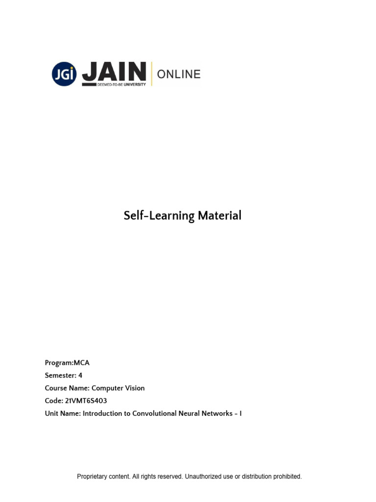 Unit 2 - Introduction To Convolutional Neural Networks - I | PDF ...