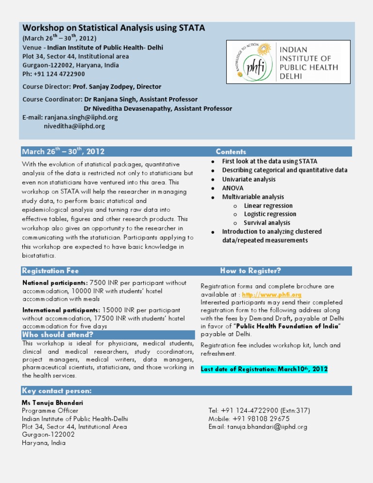 Flyer - Statistical Analysis Using STATA | PDF | Statistics | Data