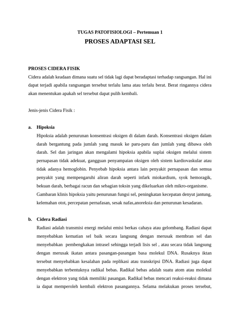 Proses Adaptasi dan Cidera Seluler | PDF