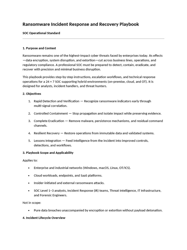 Cybersecurity Incident Response & Recovery Playbook (Ransome) | PDF ...