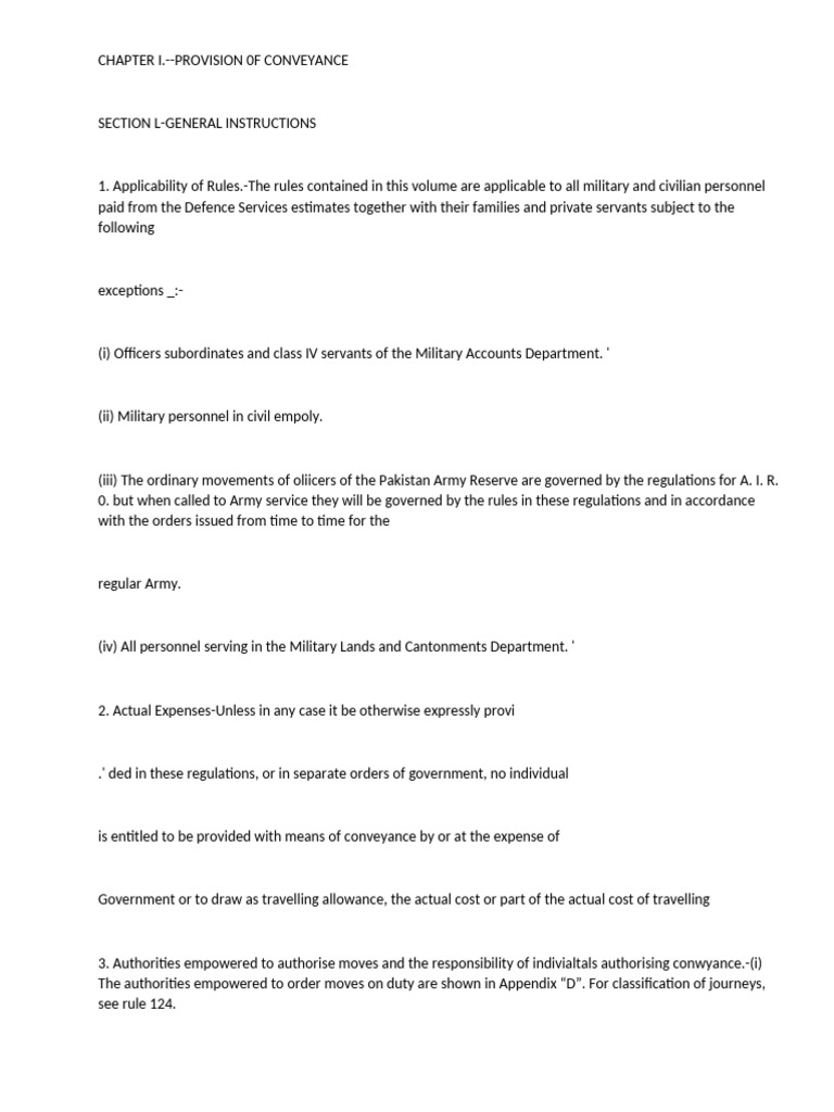 Conveyance Regulations for Personnel | PDF | Brigadier | Military Rank