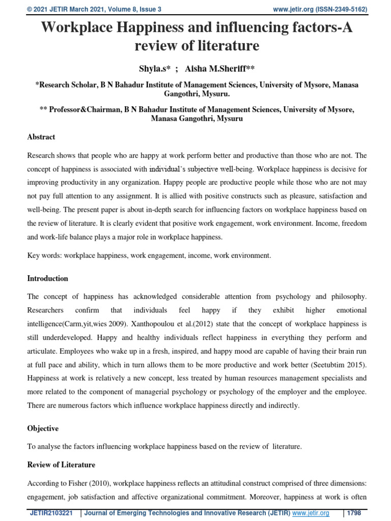 Factors Influencing Workplace Happiness | PDF | Happiness | Well Being