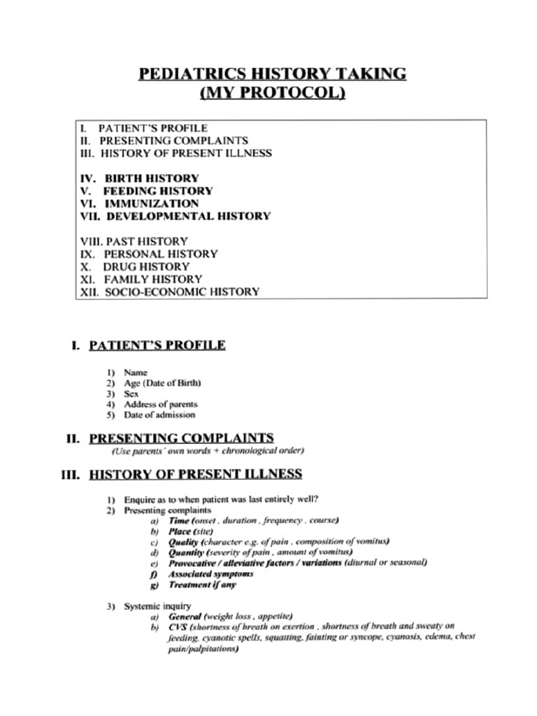 Pediatrics History Taking Format | PDF