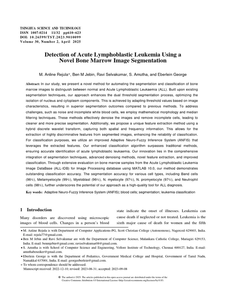 Detection of Acute Lymphoblastic Leukemia Using A Novel Bone Marrow Image Segmentation | PDF ...