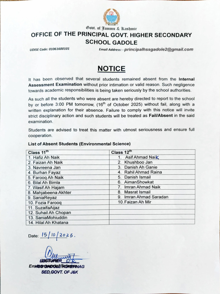 List of Absent Students | PDF