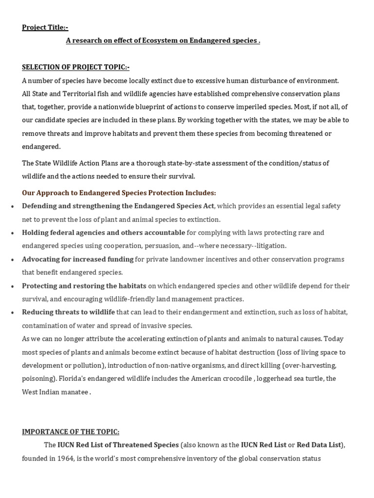 PROJECT 10 A Research On Effect of Ecosystem On Endangered Species ...