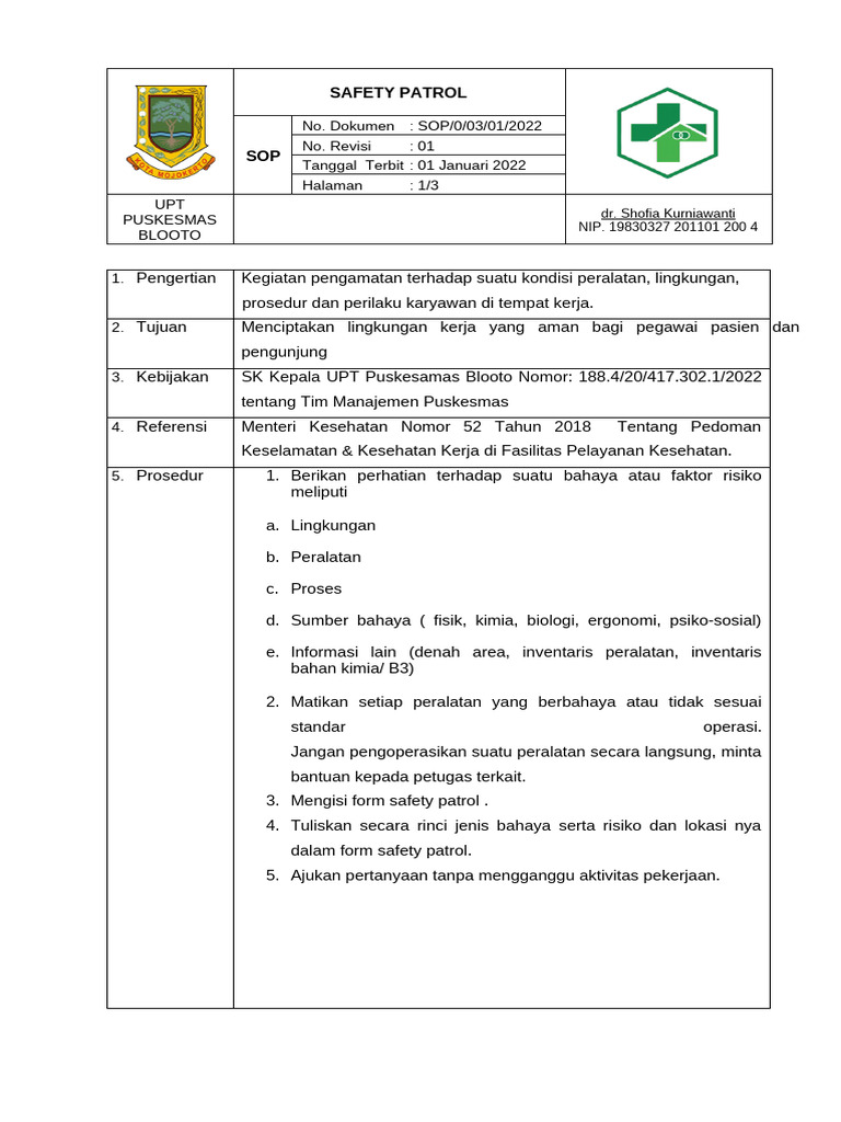 Sop Safety Patrol | PDF