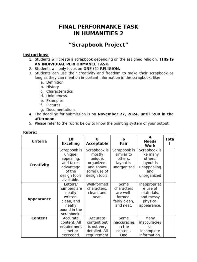 Final Performance Task in Humanities 2 | PDF