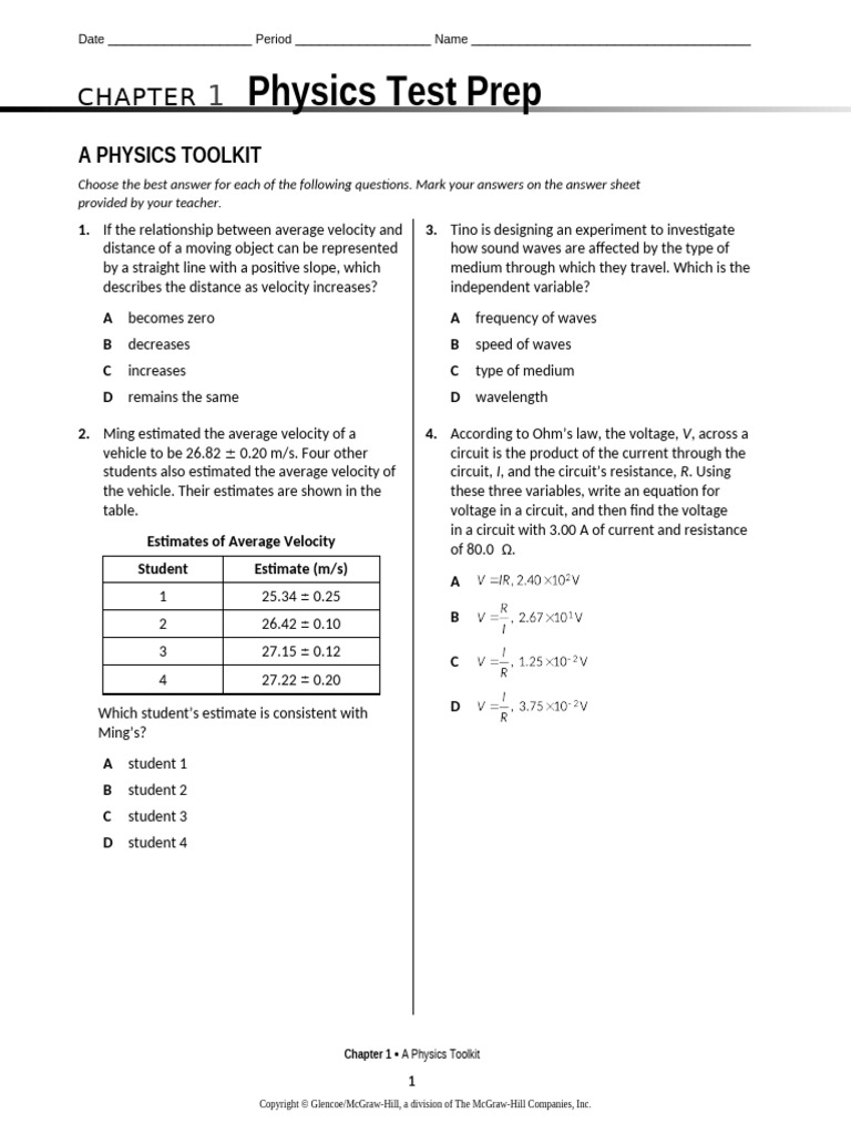 Physics Test Prep A Physics Toolkit Teacher Editable | PDF ...
