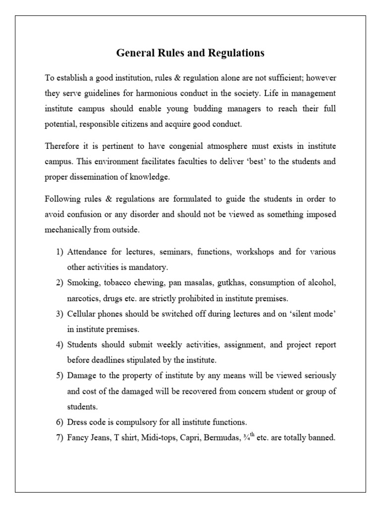 General Rules Regulations | PDF