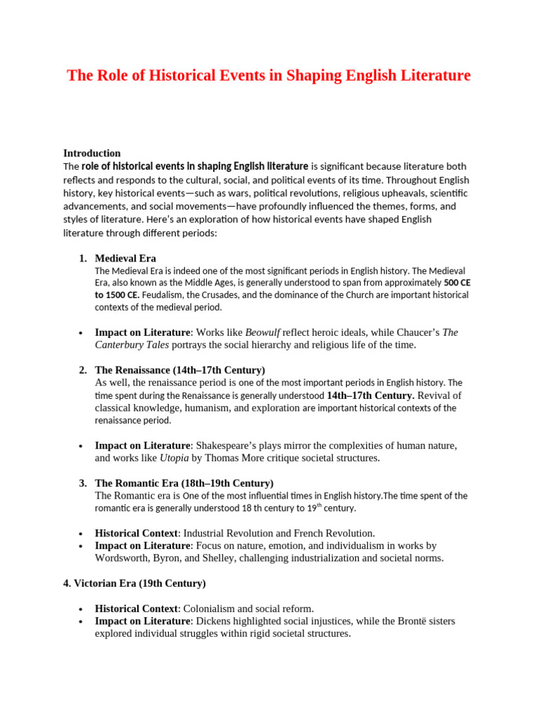 Historical Events Shaping English Literature | PDF | English Literature ...