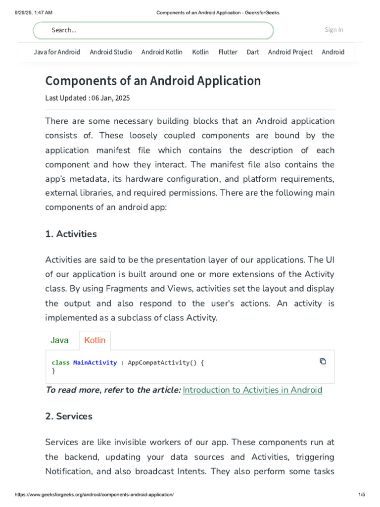 Components of An Android Application - GeeksforGeeks | PDF | Android ...