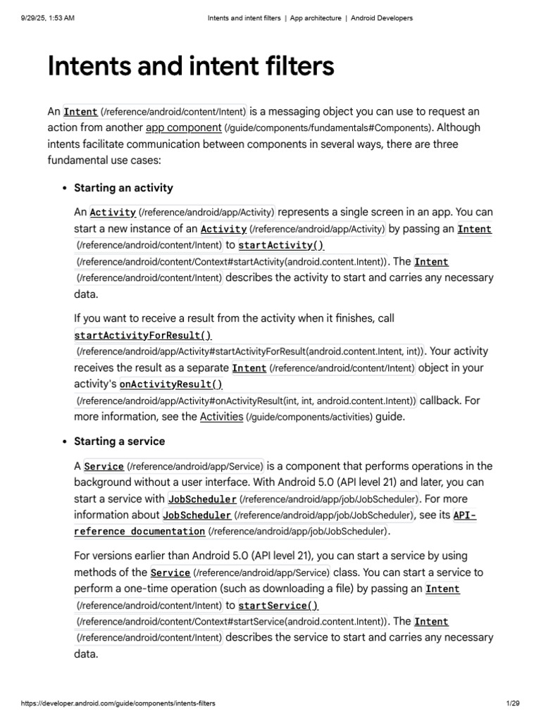 Intents and Intent Filters - App Architecture - Android Developers | PDF | Android (Operating ...