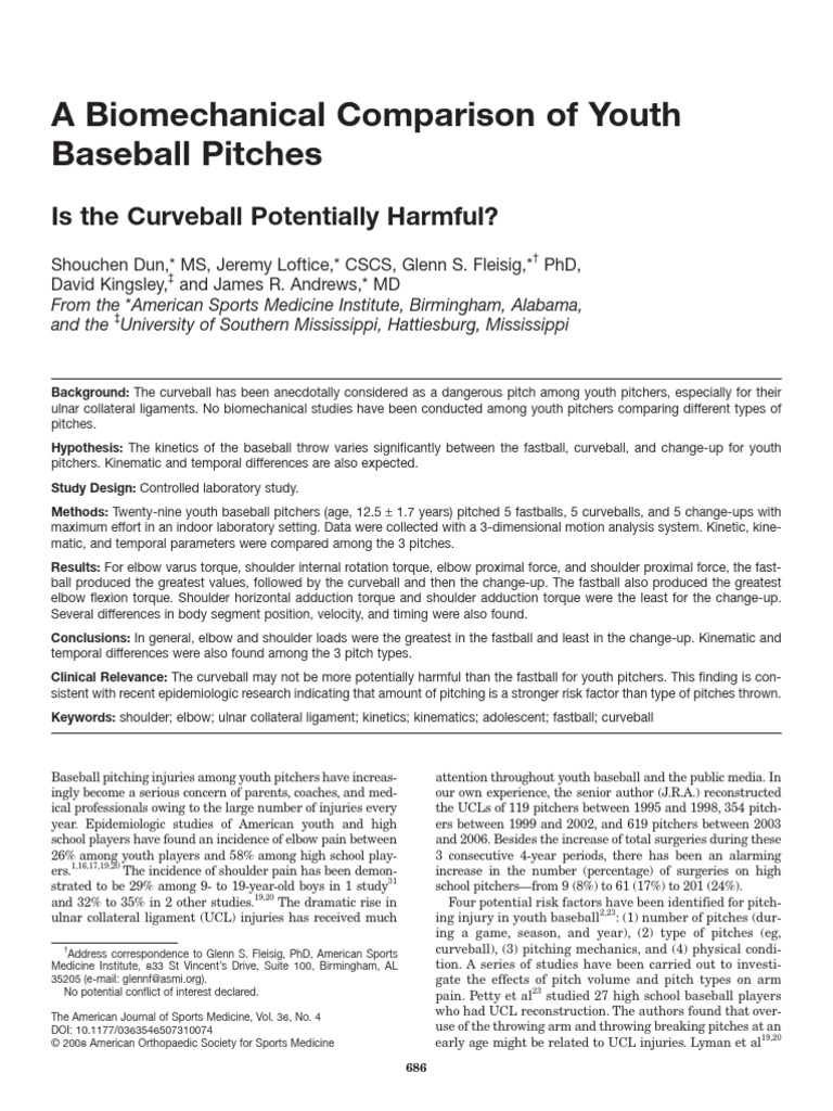 A Biomechanical Comparison of Youth Baseball Pitches | PDF | Anatomical ...