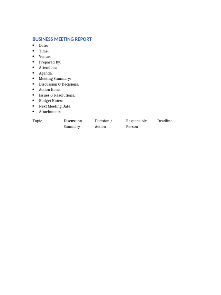 Business Meeting Report Template | PDF
