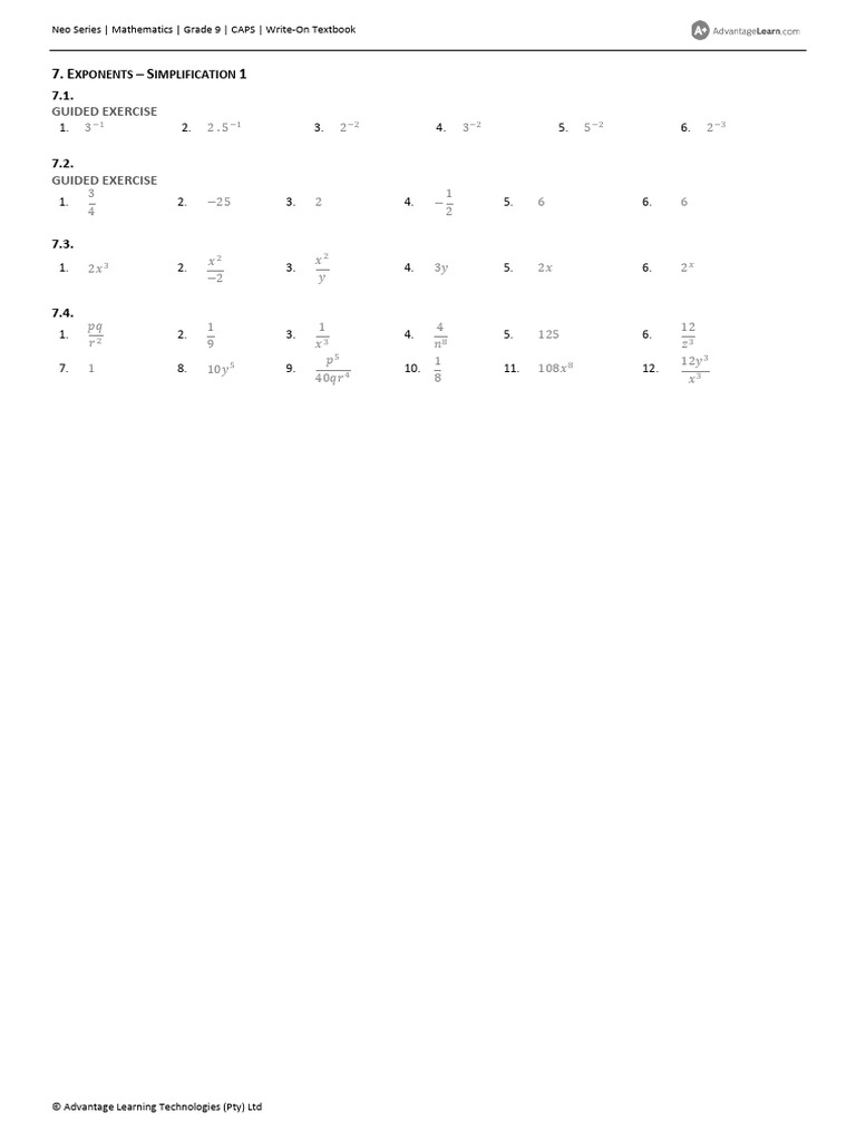 Grade 9 Exponents Simplification Guide | PDF