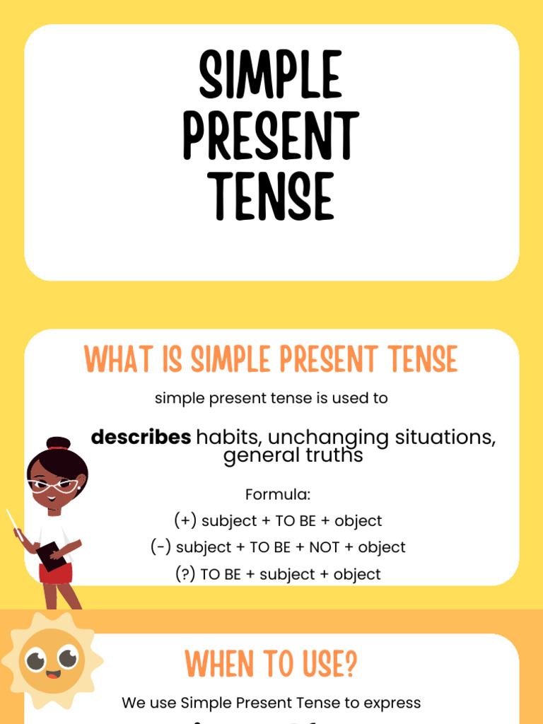 Present Simple Tense Grammar Presentation in Yellow Orange Green Cute ...