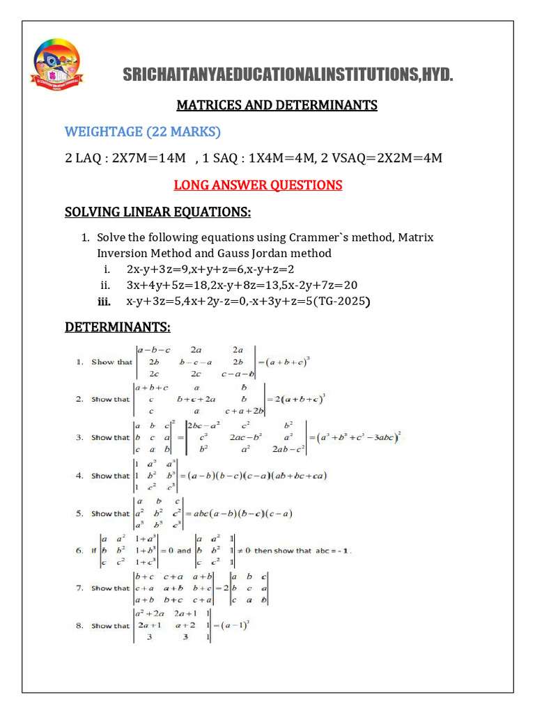 Matrices and Determinants Exam Guide | PDF