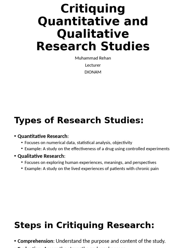 Unit#07 Critiquing Quantitative and Qualitative Research Studies | PDF ...