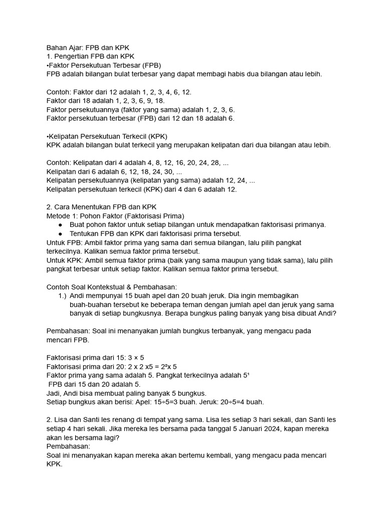 Bahan Ajar- FPB Dan KPK | PDF