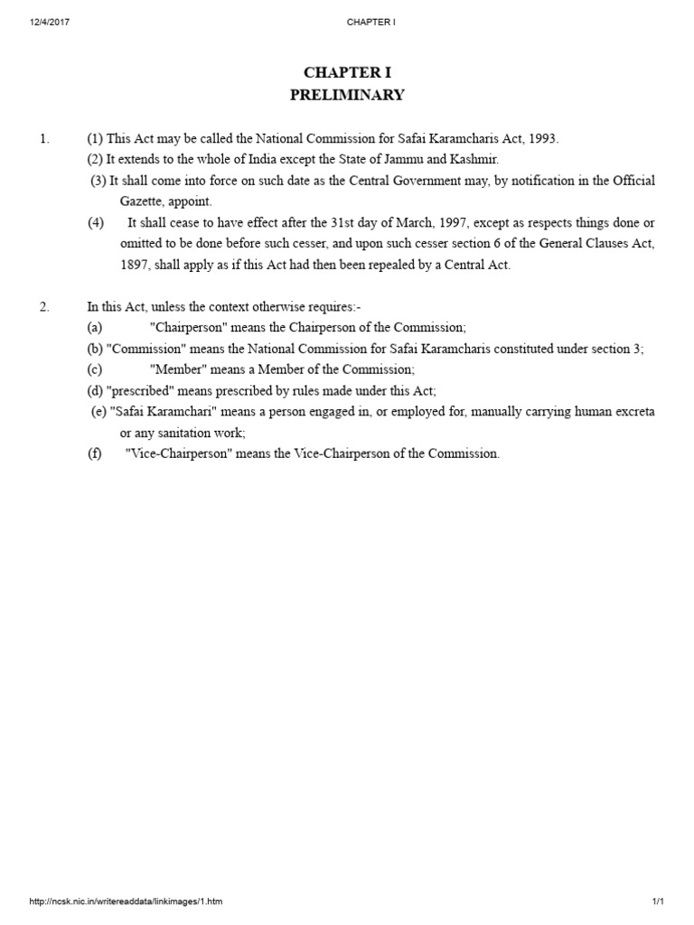 National Commission For Safai Karamchari Act 1993 | PDF | Justice | Crime & Violence