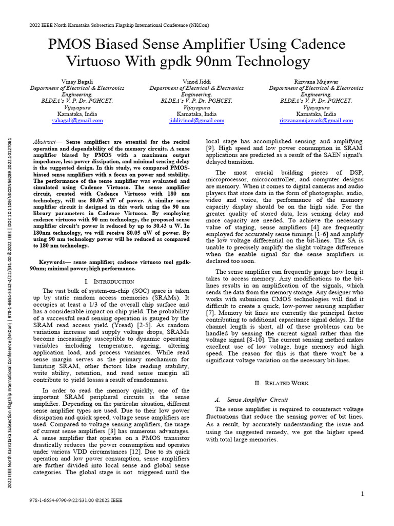 PMOS Sense Amplifier in gpdk 90nm | PDF | Amplifier | Cmos